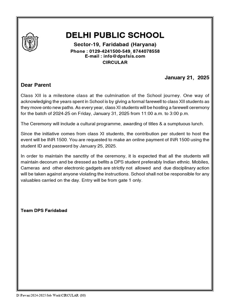 Class XII Farewell Ceremony Details | PDF