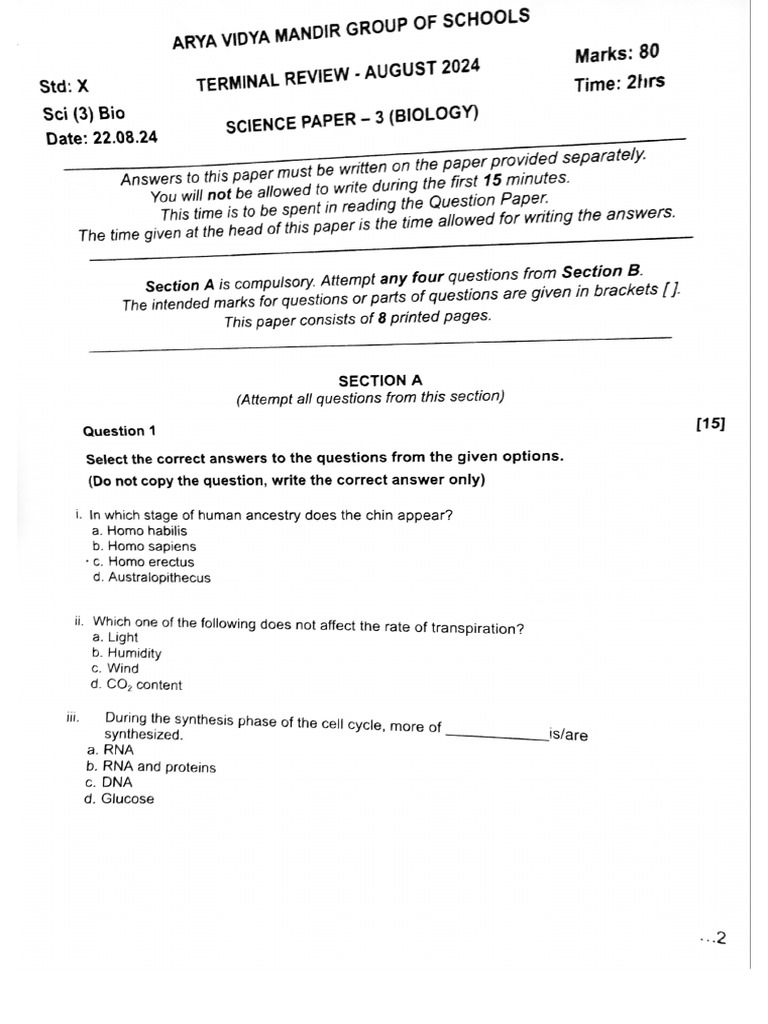 Biology Terminal Paper 2024 AVM | PDF