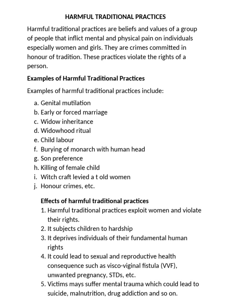 Harmful Traditional Practices | PDF | Illegal Drug Trade | Conflict ...