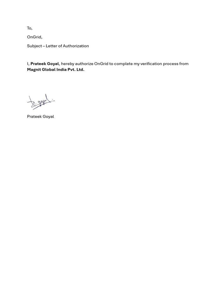 Authorization Letter For OnGrid | PDF