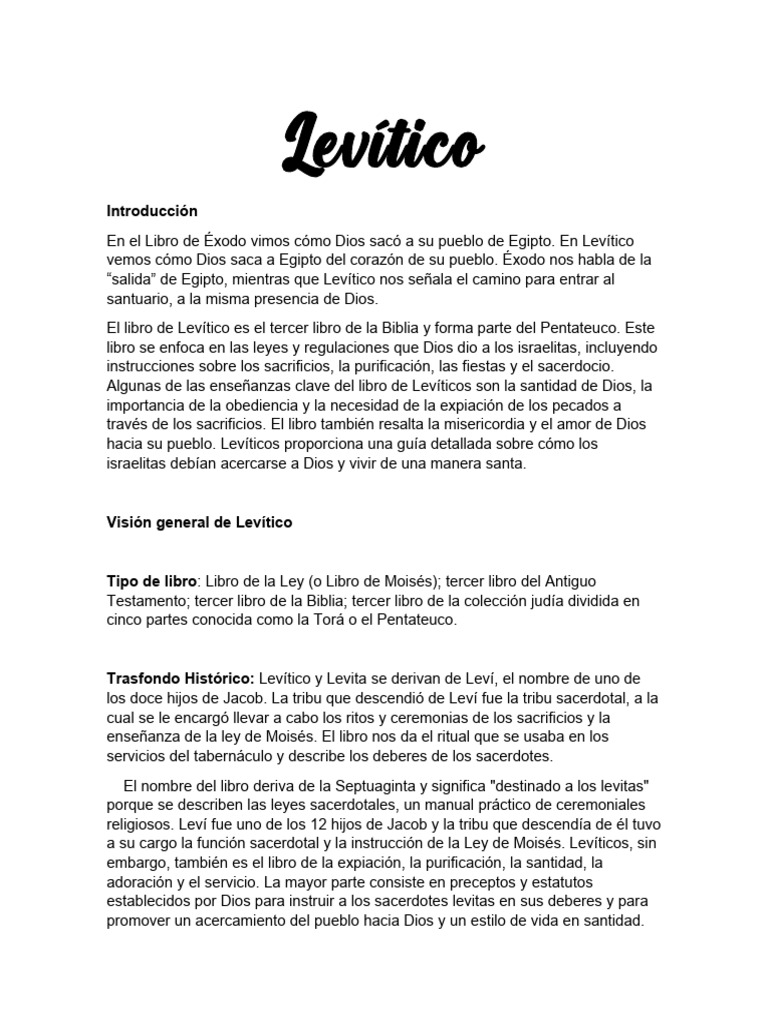 Leyes y Santidad en Levítico | PDF | Libro de levítico | Sacerdote