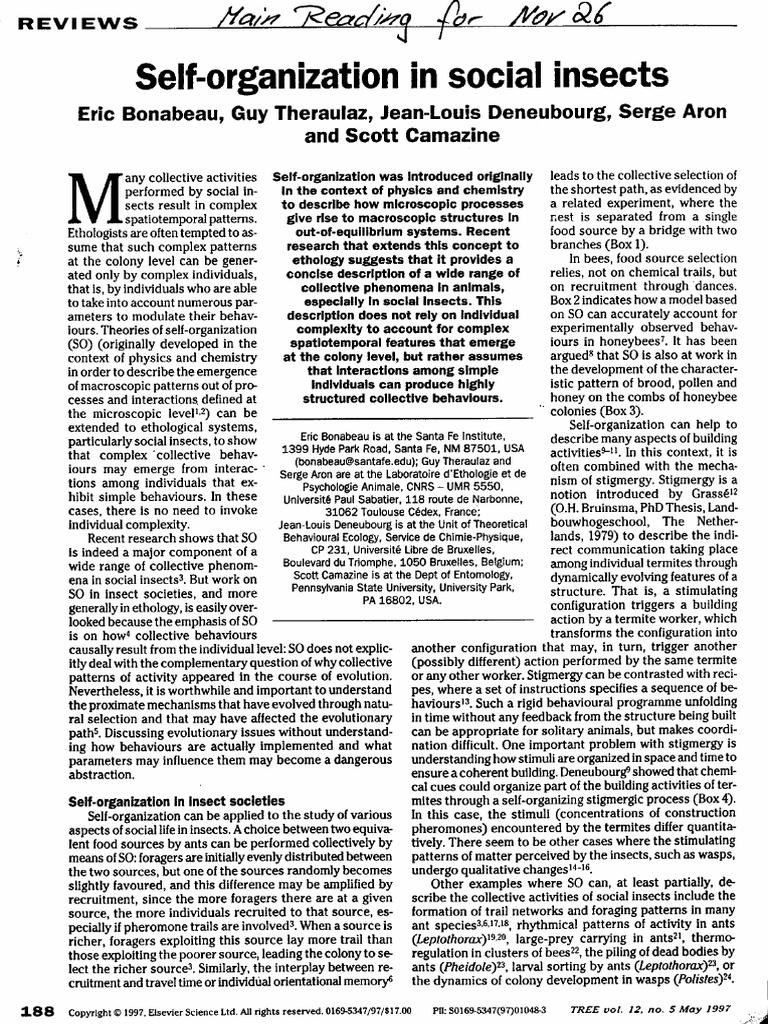 Self Organization in Social Insects | PDF