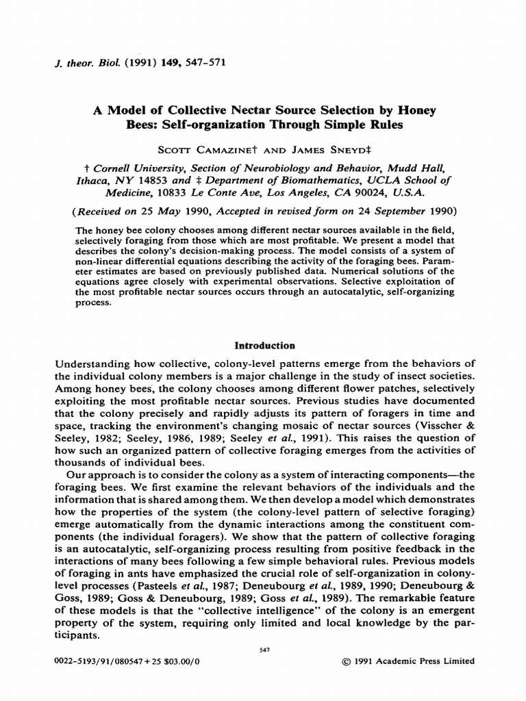 A Model of Collective Nectar Source Selection by Honey Bees — Self ...