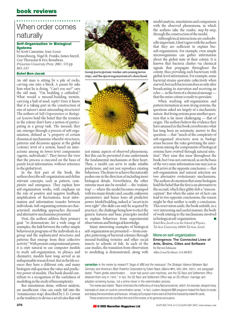 When Order Comes Naturally - Review of Self-Organization in Biological ...