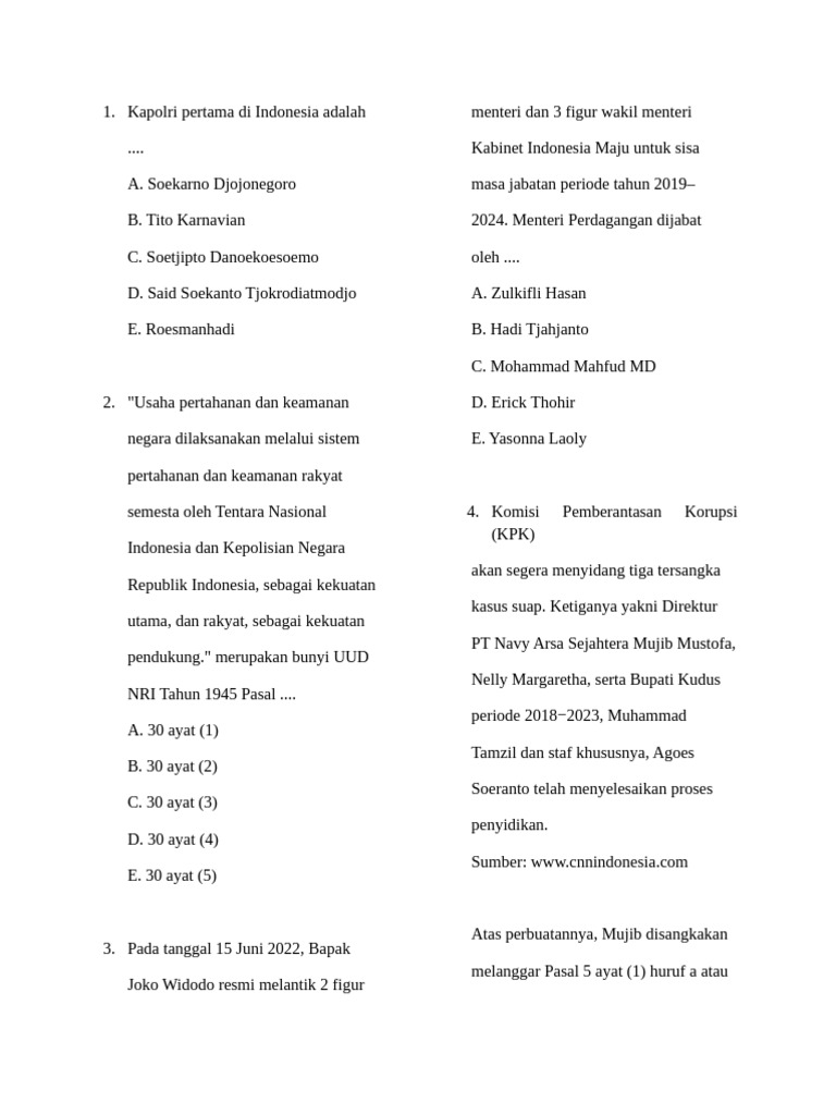 Soal Pengetahuan Umum Bintara 1 Aditya | PDF