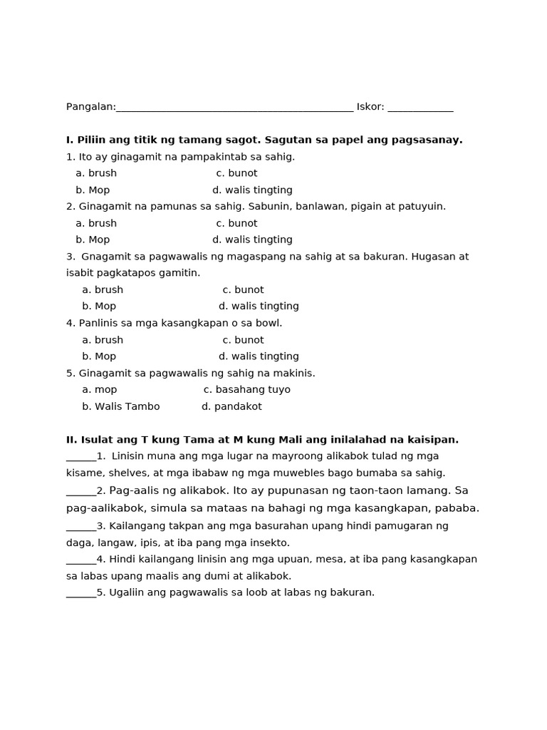 Quiz Evaluation Epp | PDF