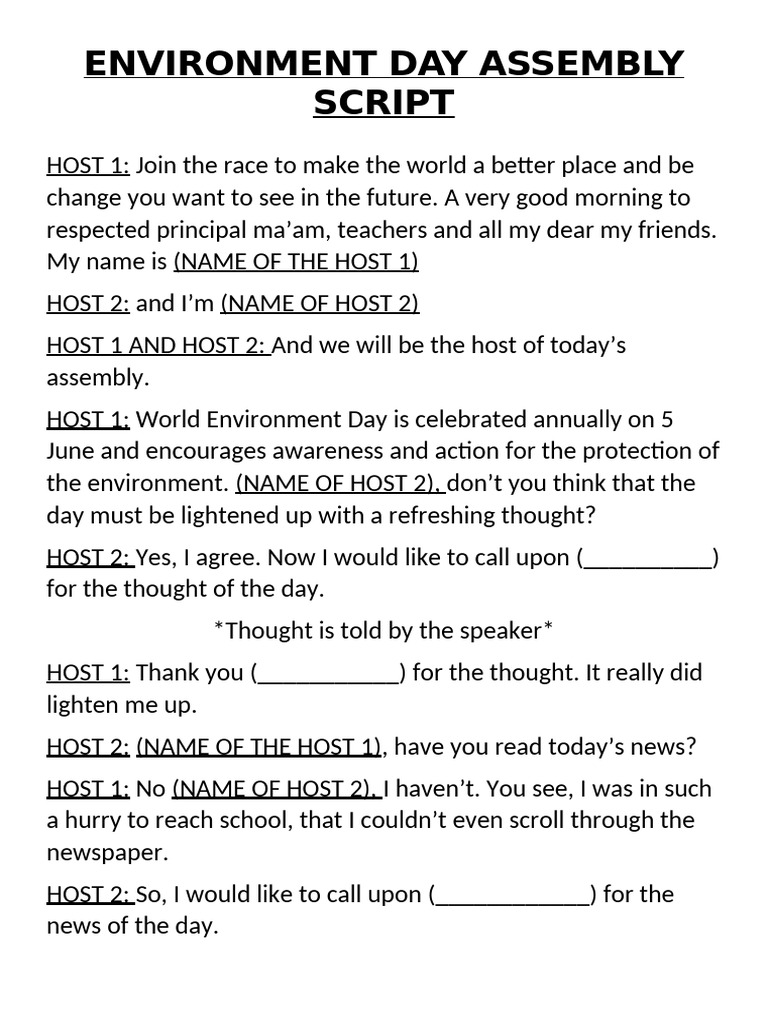 Environment Day Assembly Script | PDF