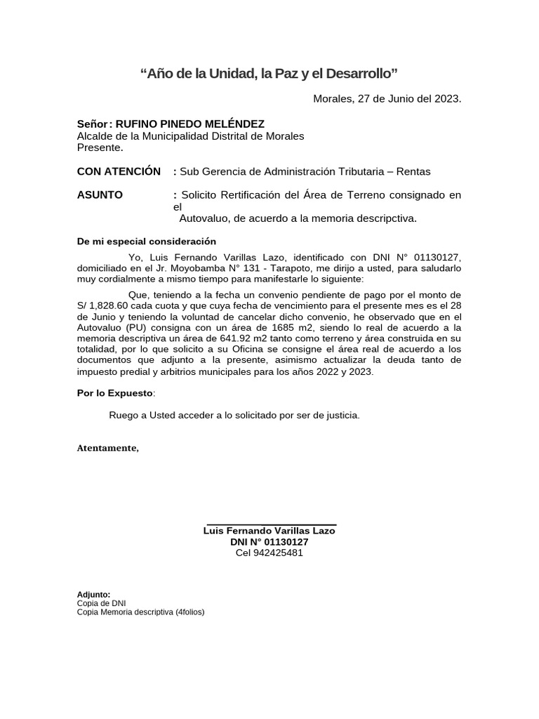 Solicitud de MODIFICACION DE AREA | PDF