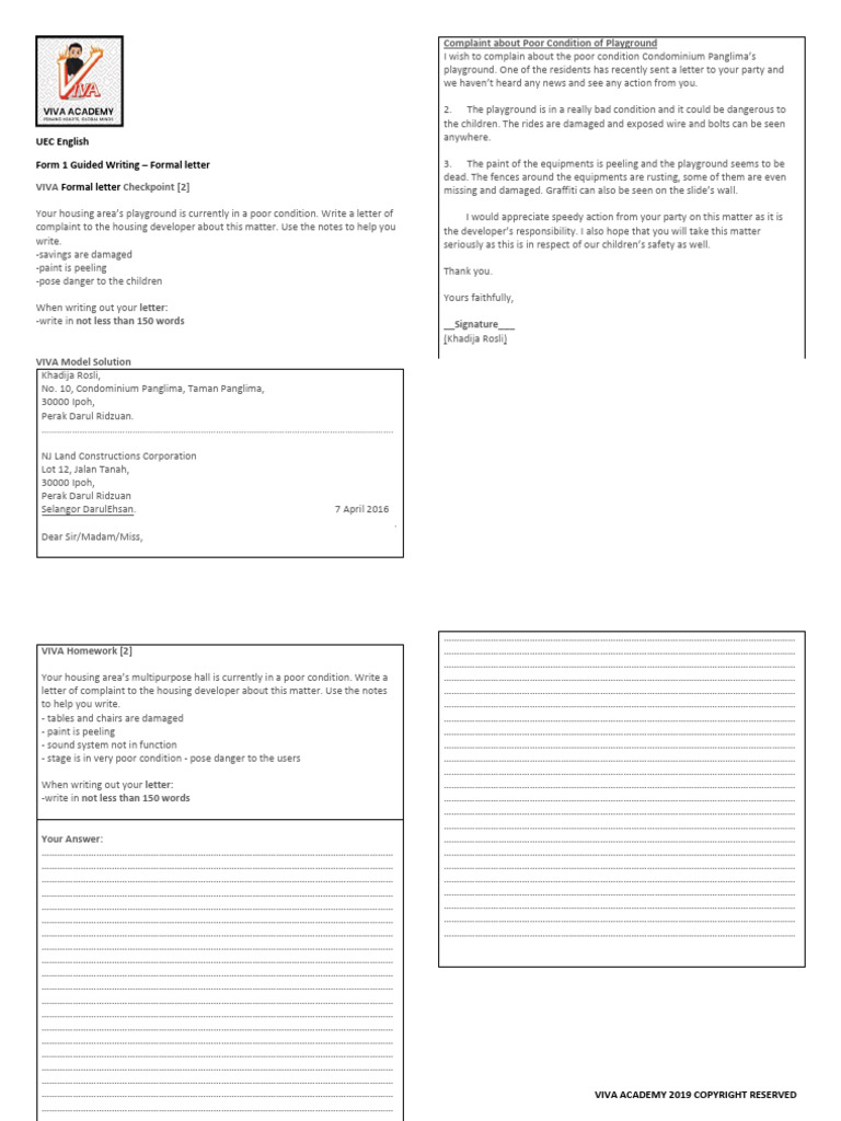 F1 English Guided Wtiting - Formal Letter | PDF