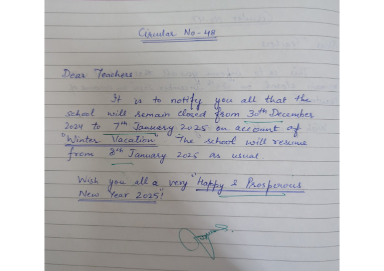 Circular of Winter Vacation | PDF