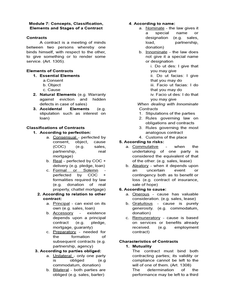 Module 7 - Concepts Classification Elements and Stages of A Contract | PDF | Justice | Crime ...