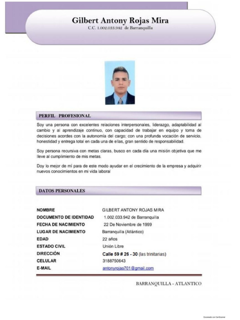 HOJA DE VIDA Gilbert Antony Rojas Mira INS MOTO | PDF