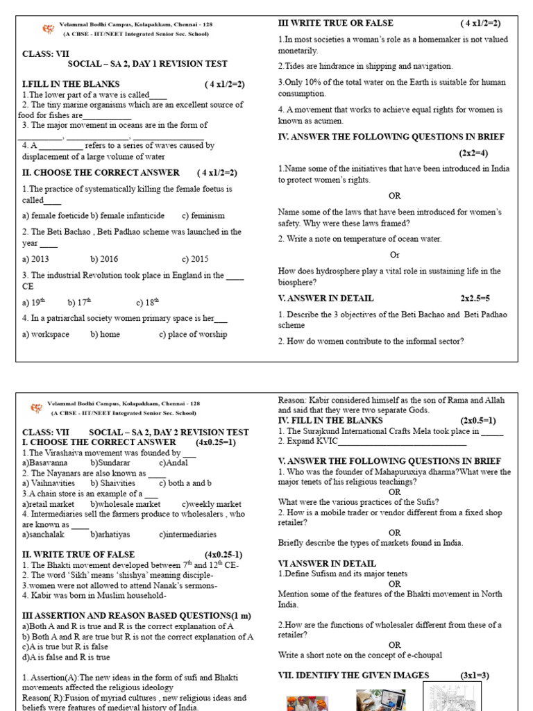 Class 7 SA 2 Social QP | PDF
