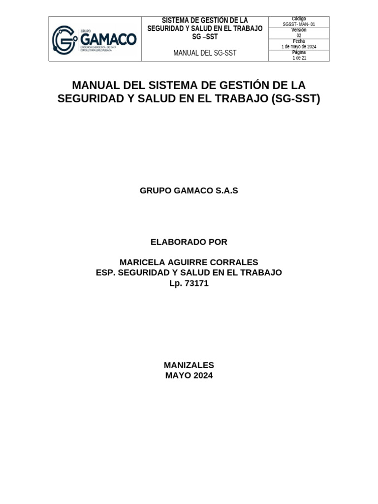 Manual SG-SST: Seguridad Laboral 2024 | PDF | Riesgo | Auditoría