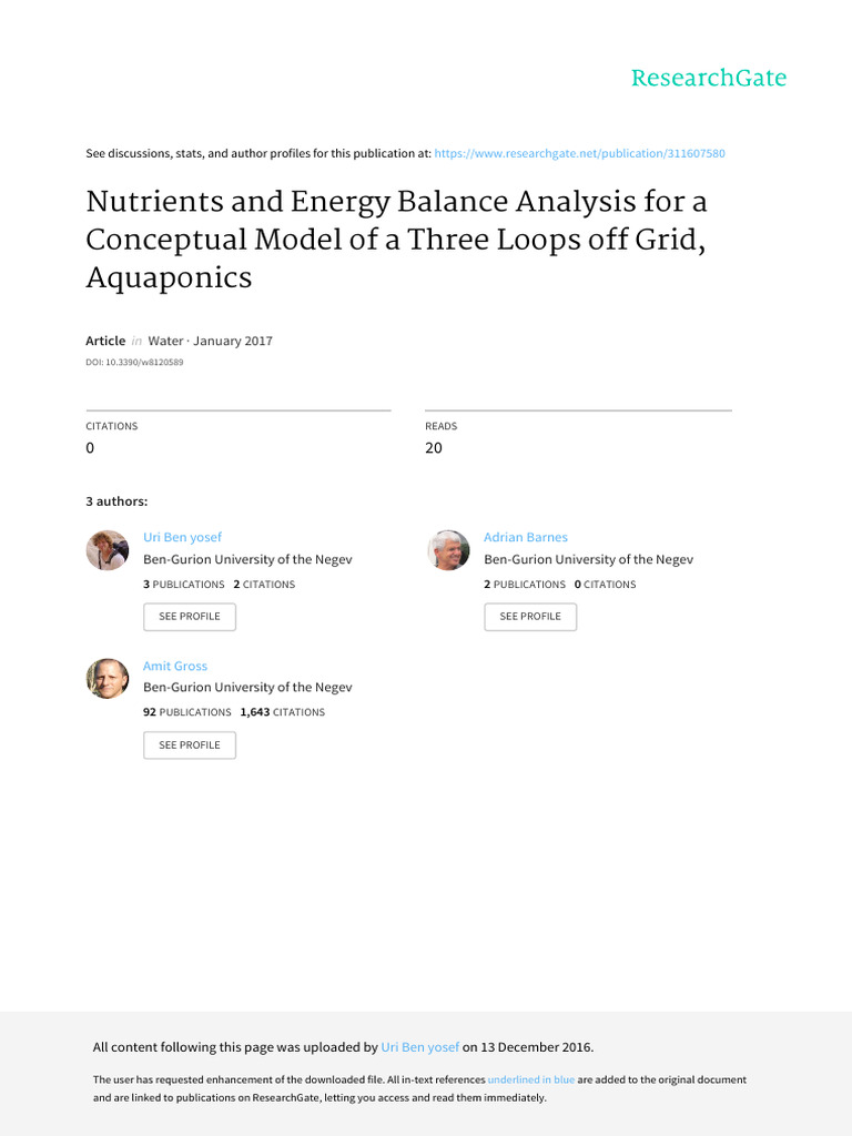 2016 Yogev Nutrients and Energy Balance | PDF | Aquaponics | Hydroponics