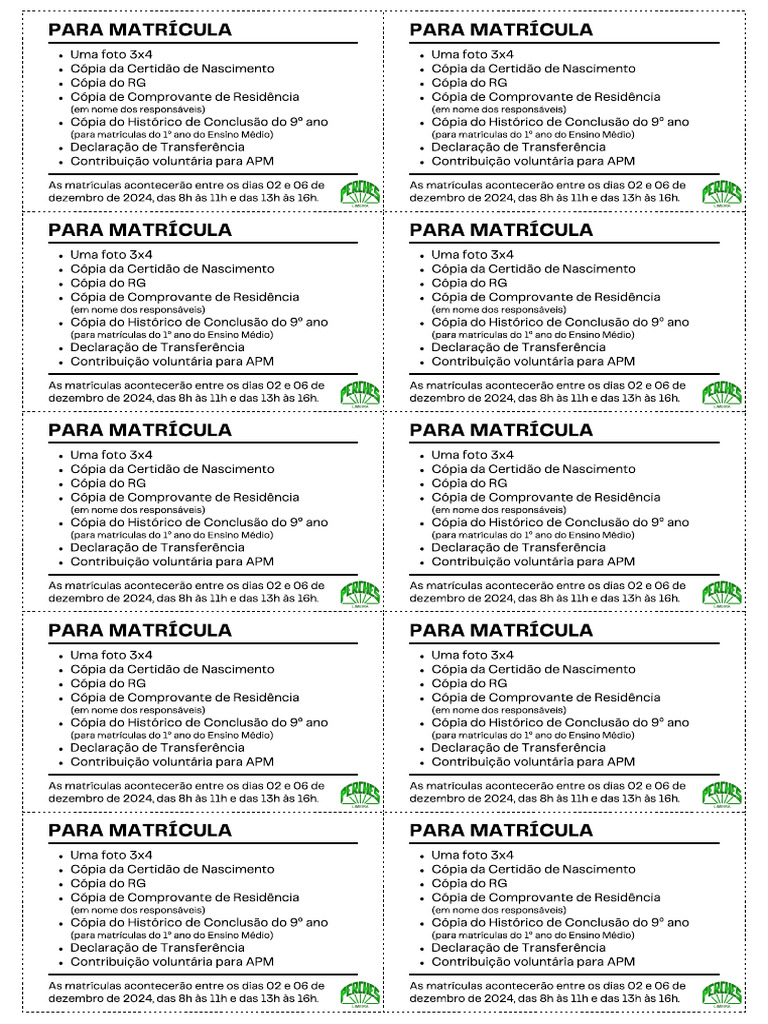 Cart Ão Matric Ula | PDF