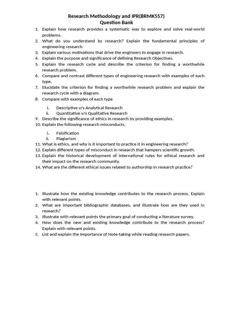 RM - Question Bank | PDF