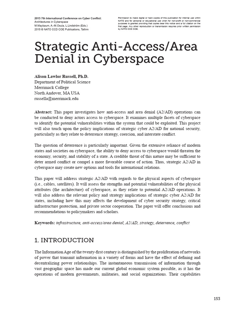 Art 11 Strategic Anti Access Area Denial in Cyberspace | PDF | Deterrence Theory | Crime & Violence