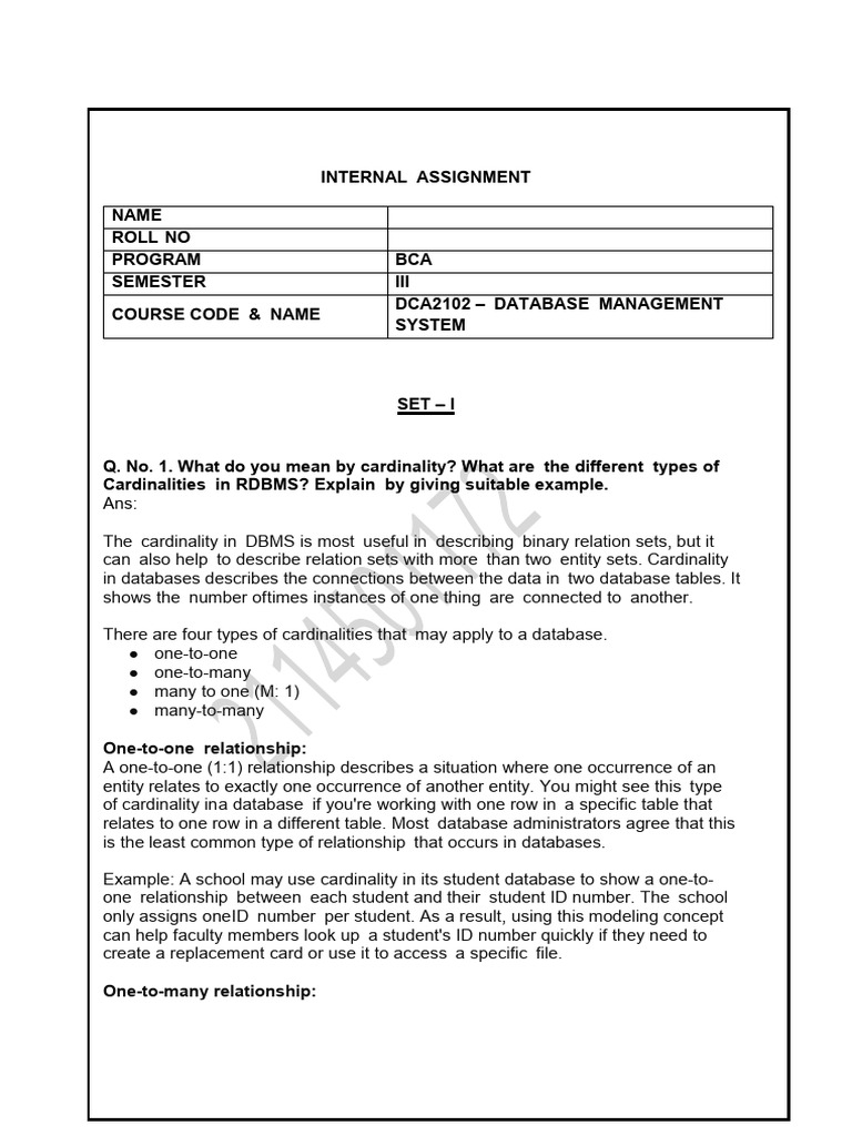 ASSIGN DCA2102 | PDF | Databases | Relational Model