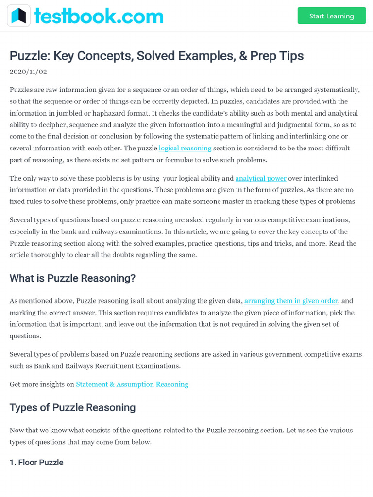 Logical Reasoning Puzzles Bc8830ad | PDF