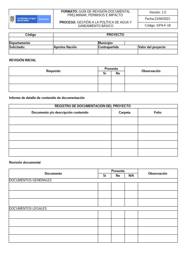 Gpa F 19 Formato Guia de Revision Documental Preliminar Permisos e Impacto 1.0 | PDF