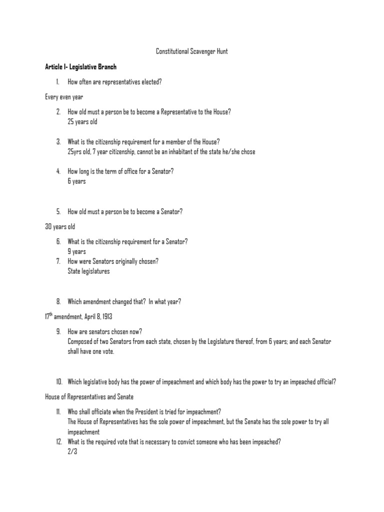 Constitutional Scavenger Hunt | PDF | Constitutional Amendment ...
