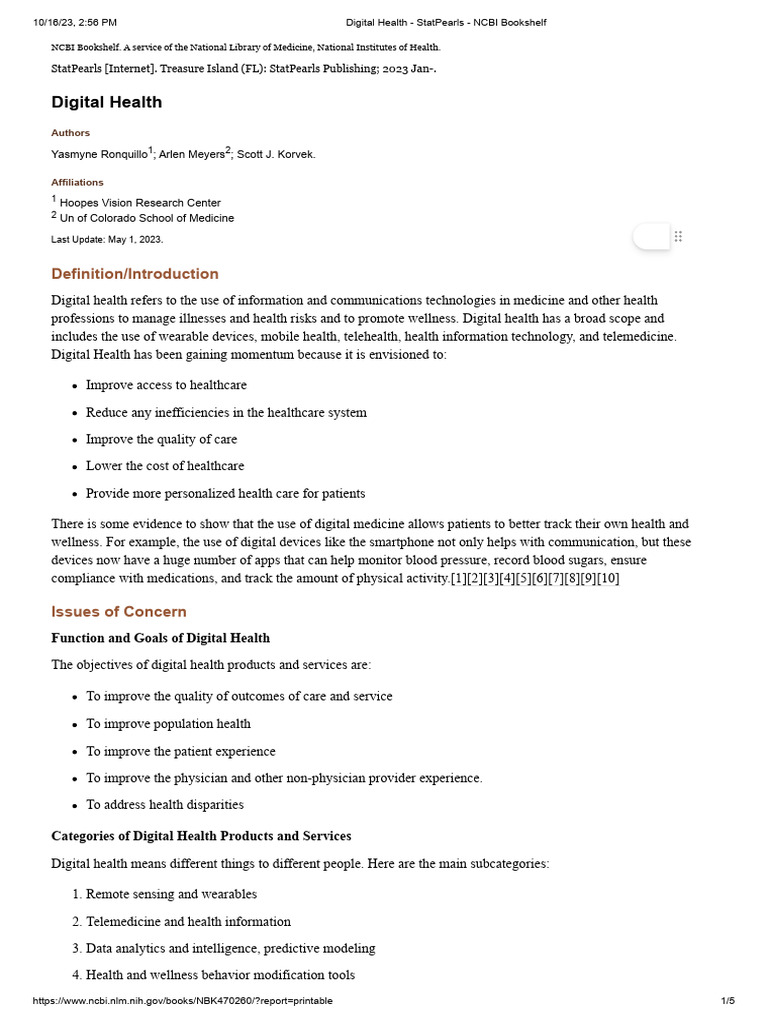 Digital Health - StatPearls - NCBI Bookshelf | PDF | Health Care | Medicine