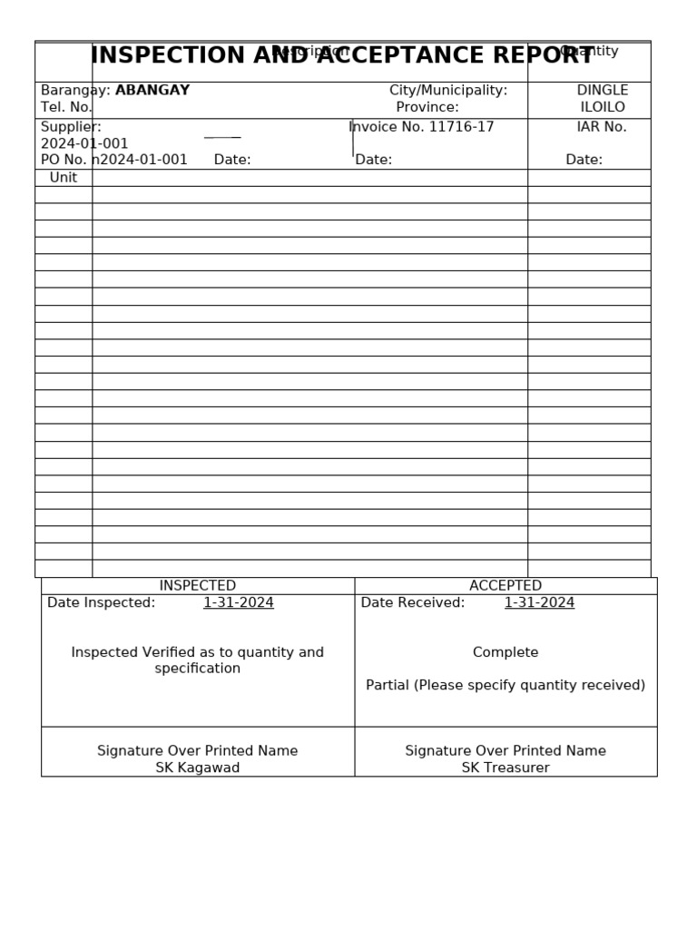 Inspection and Acceptance Report | PDF