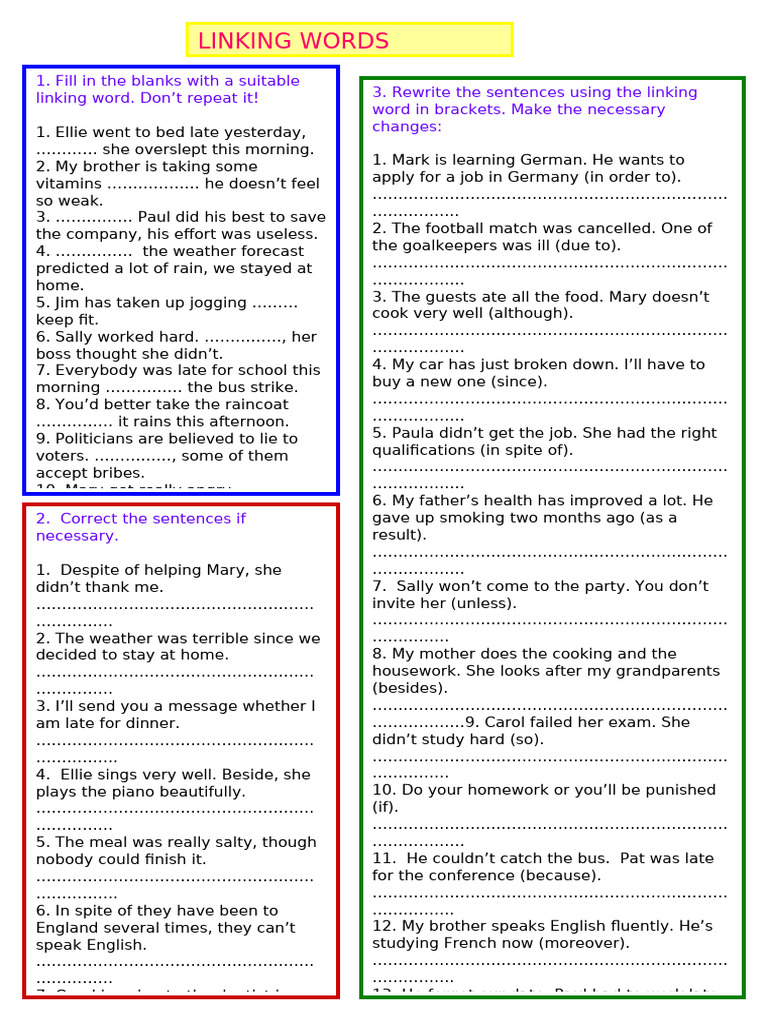 Linking Words Practice | PDF