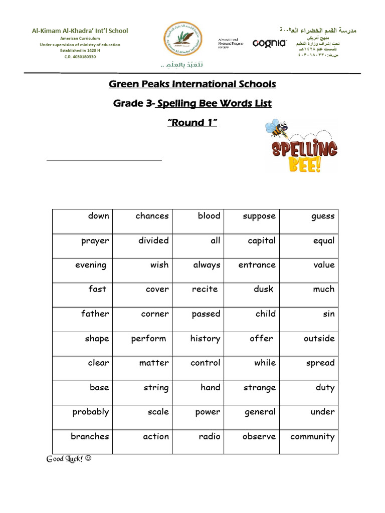G3 Spelling Bee - Round 1 | PDF