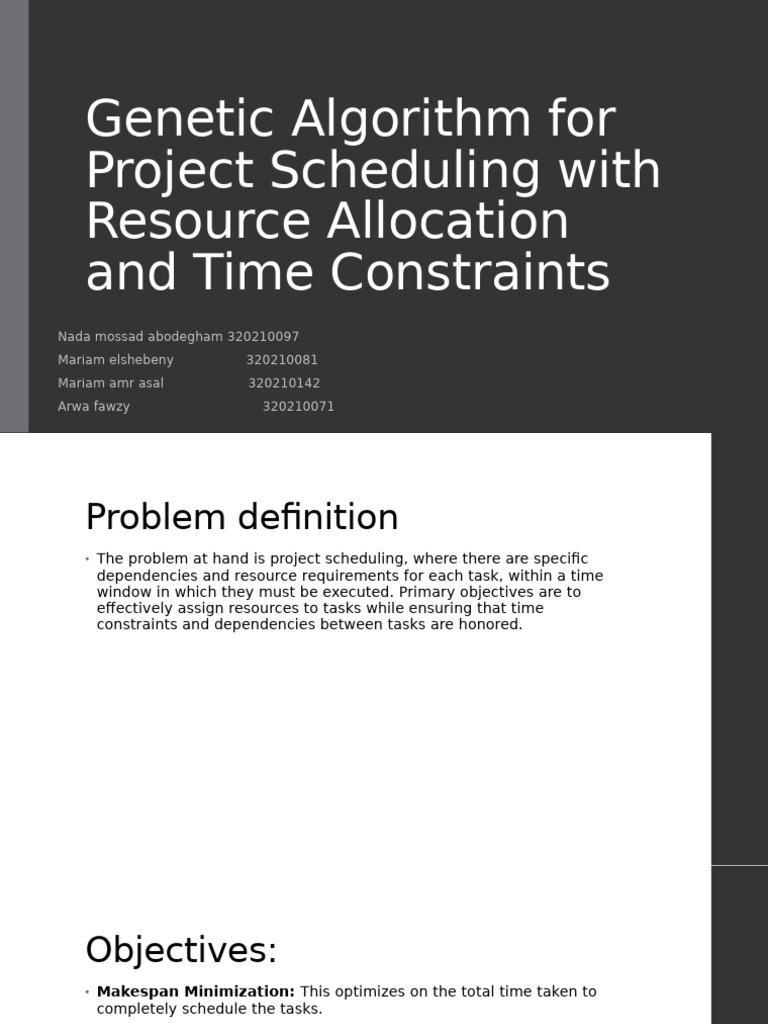 Genetic Algorithm for Project Scheduling with Resource Allocation and Time Constraints | PDF ...