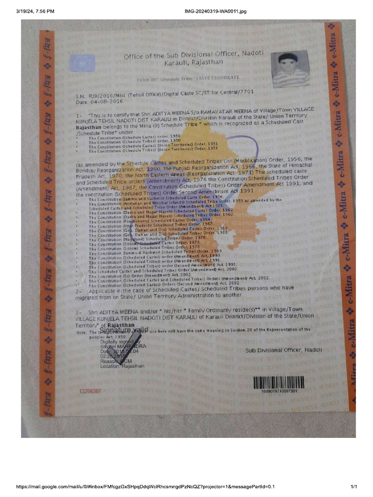 CASTE CERTIFICATE - Compressed | PDF