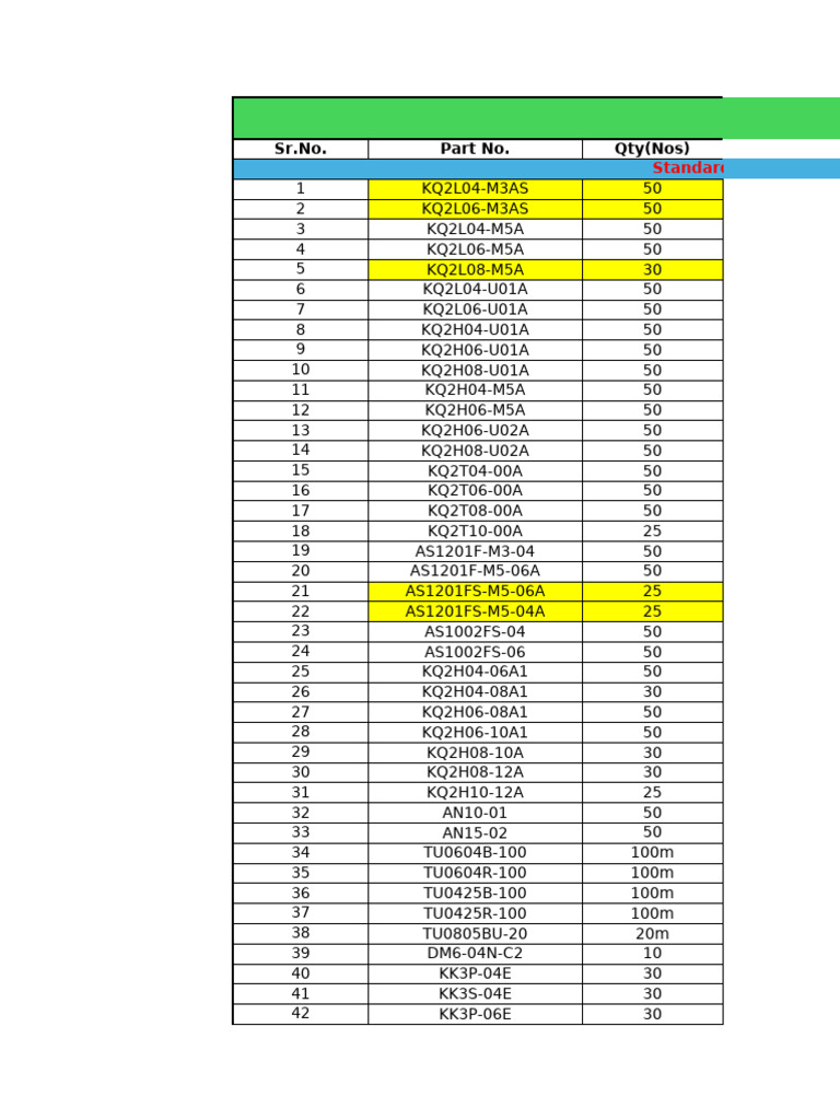 General Pneumatic Parts BOM | PDF | Valve | Machines