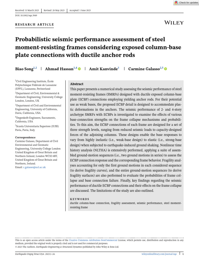 Probabilistic seismic performance assessment | PDF | Strength Of Materials | Beam (Structure)