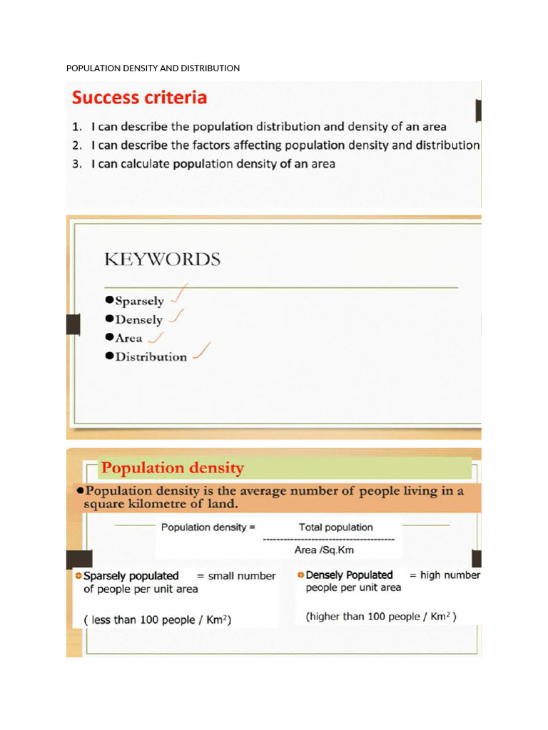 Population Density and Distribution Notes | PDF