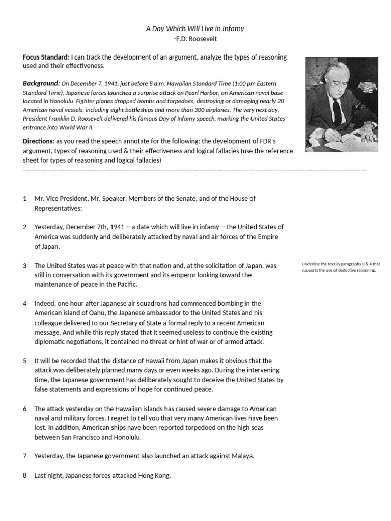 A Day Which Will Live in Infamy_text | PDF | Attack On Pearl Harbor ...