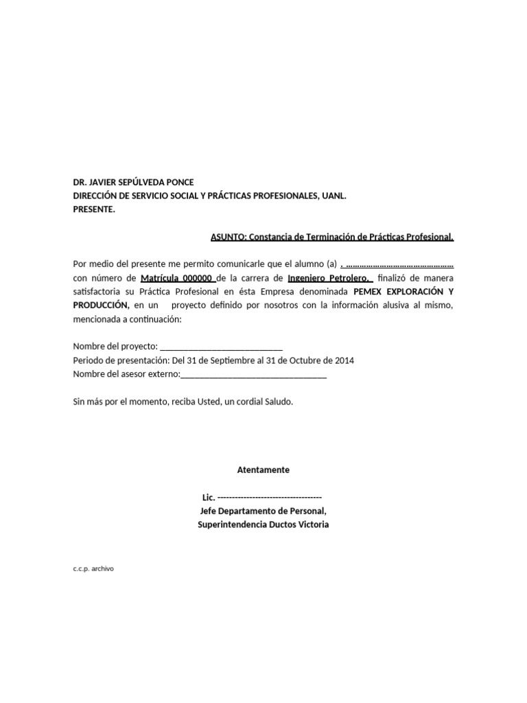Ejemplo de Carta de Término de de Prácticas | PDF