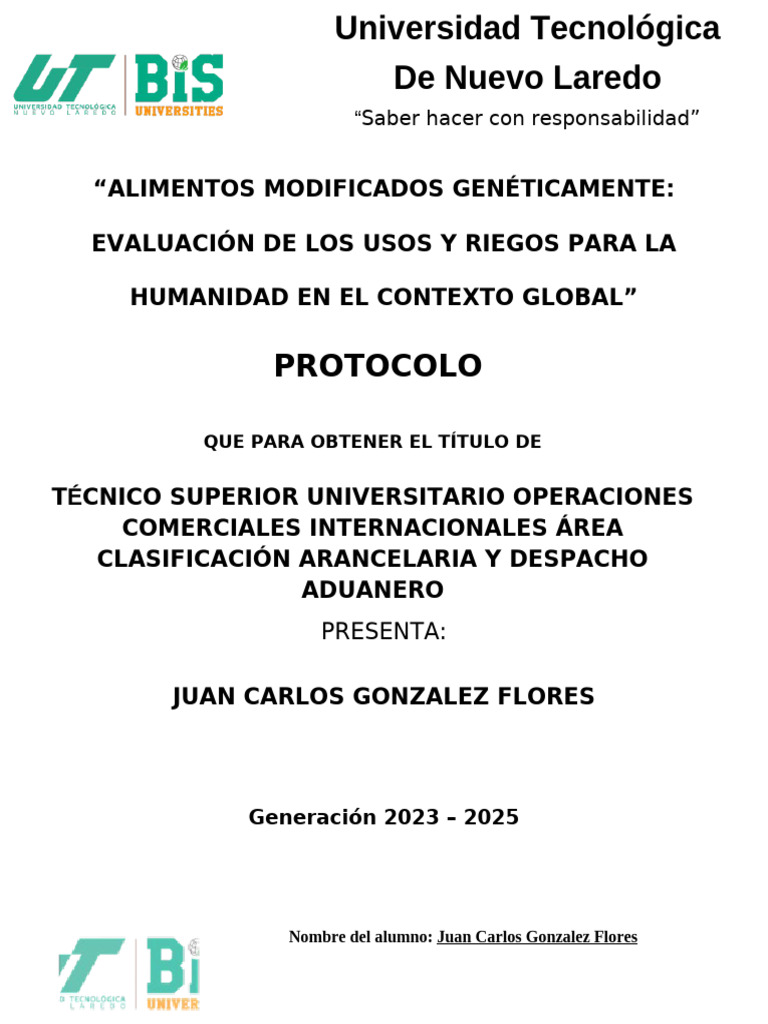 Protocolo de Investigacion | PDF | Organismo genéticamente modificado | Comida genéticamente ...