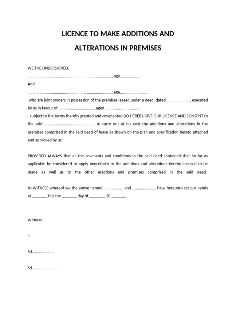 Licence To Make Additions and Alterations in Premises | PDF