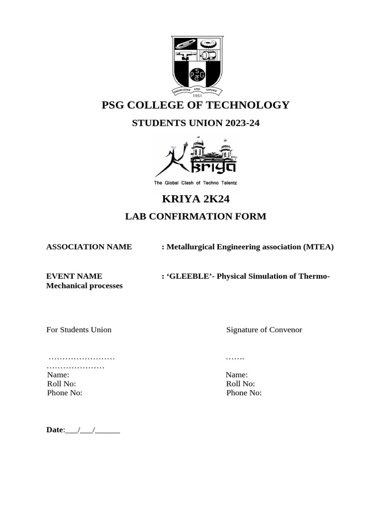 Kriya 2K24 Lab Confirmation | PDF