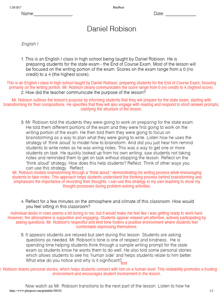 Daniel Robison - RevisedBH | PDF | Classroom | Teachers