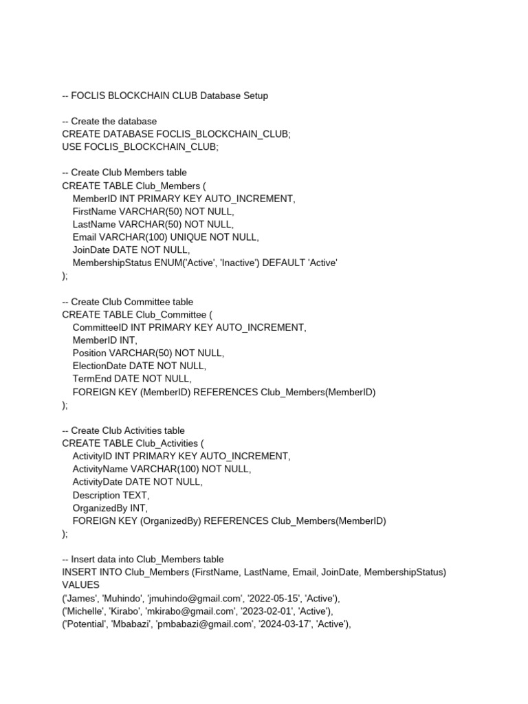 -- FOCLIS BLOCKCHAIN CLUB Database Setup | PDF | Data Management Software | Information Retrieval