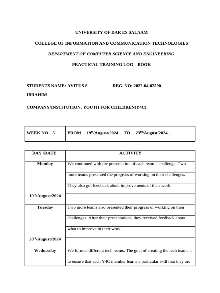 Week 5 Logbook | PDF | Engineering | Computing