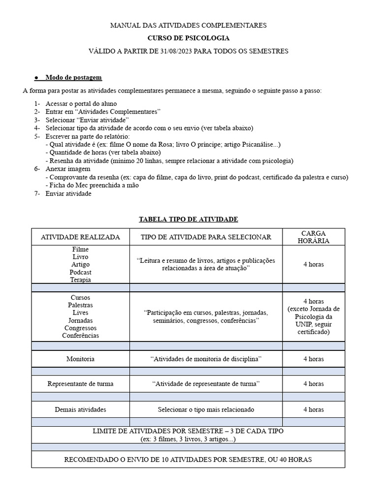 Manual Atividade Complementar | PDF | Psicologia