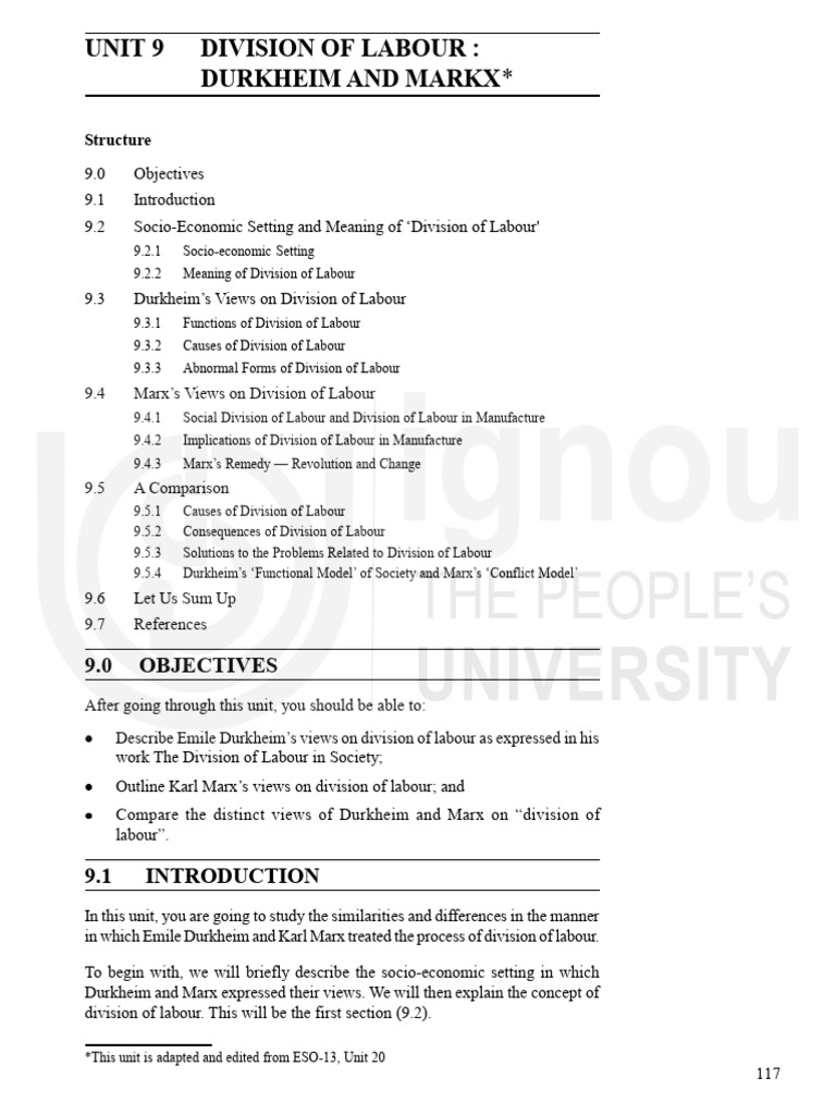 Unit 9 | PDF | Division Of Labour | Marx's Theory Of Alienation