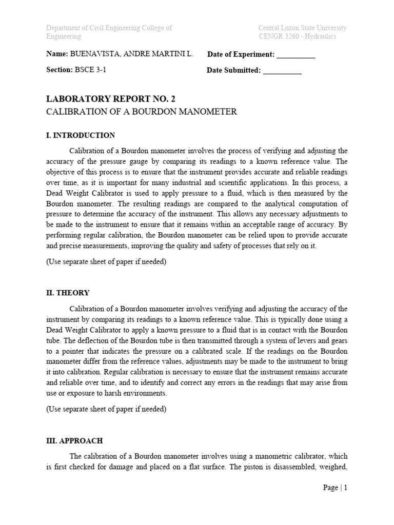CENGR-3260 LAB BUENAVISTA ANDRE MARTINI L. LR2-Dead-Weight-Calibration | PDF | Pressure ...