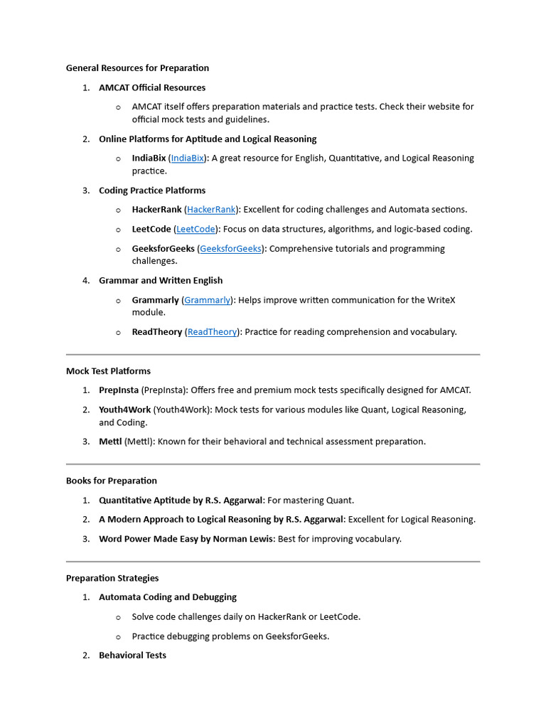 General Resources For Preparation of Amcat | PDF
