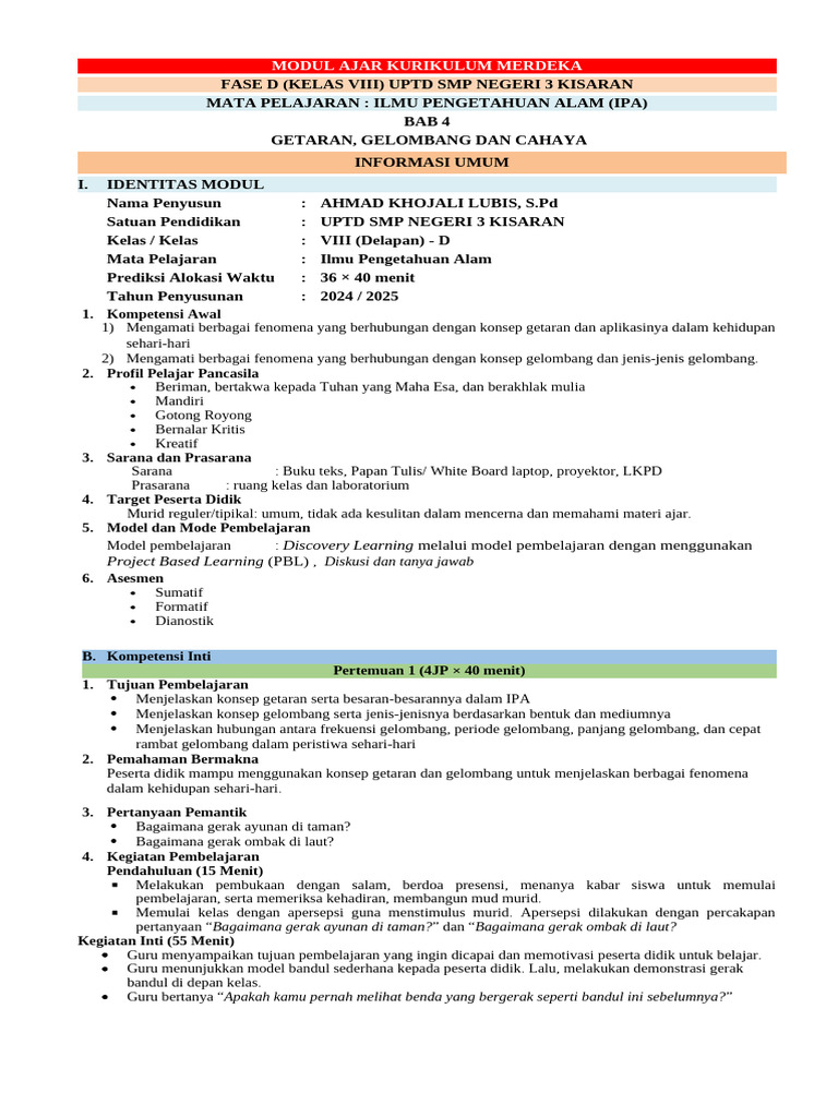 MODUL IPA Getaran, Gelombang Dan Bunyi | PDF