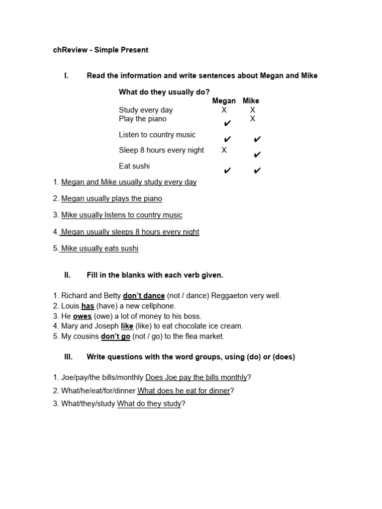 Exercise 1. Simple Present Review | PDF