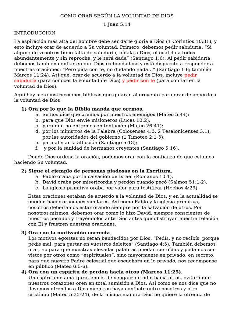 COMO ORAR SEGÚN LA VOLUNTAD DE DIOS - Docx29122004 | PDF | Oración | Creencia religiosa y doctrina